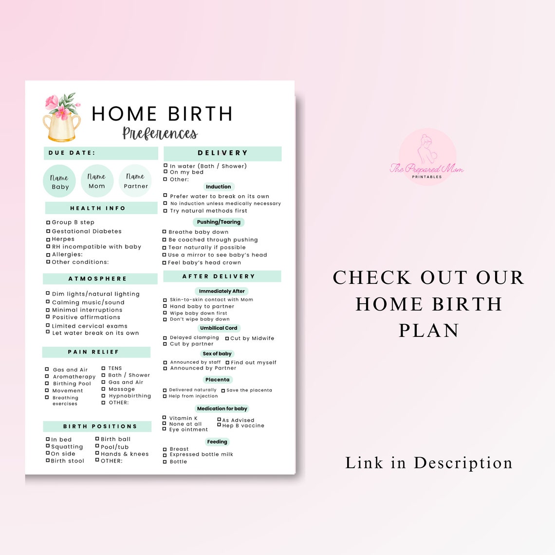 Editable Birth Plan Template, Simple Printable Canva Birth Plan, Visual ...