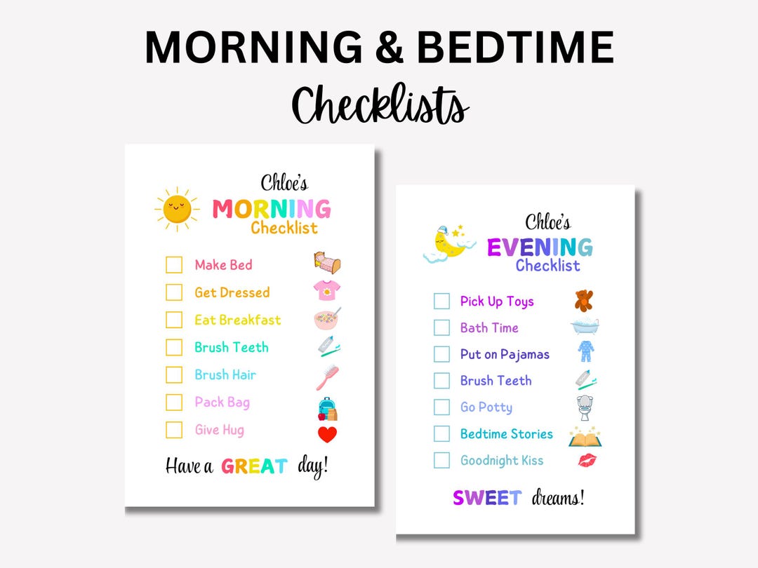 Morning and Bedtime Routine Checklists, Editable Routine Picture Chore ...
