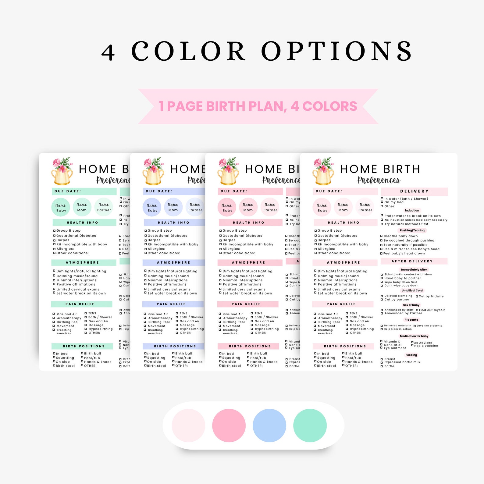 Simple Home Birth Plan Template, Editable Pastel Visual Birth Plan ...