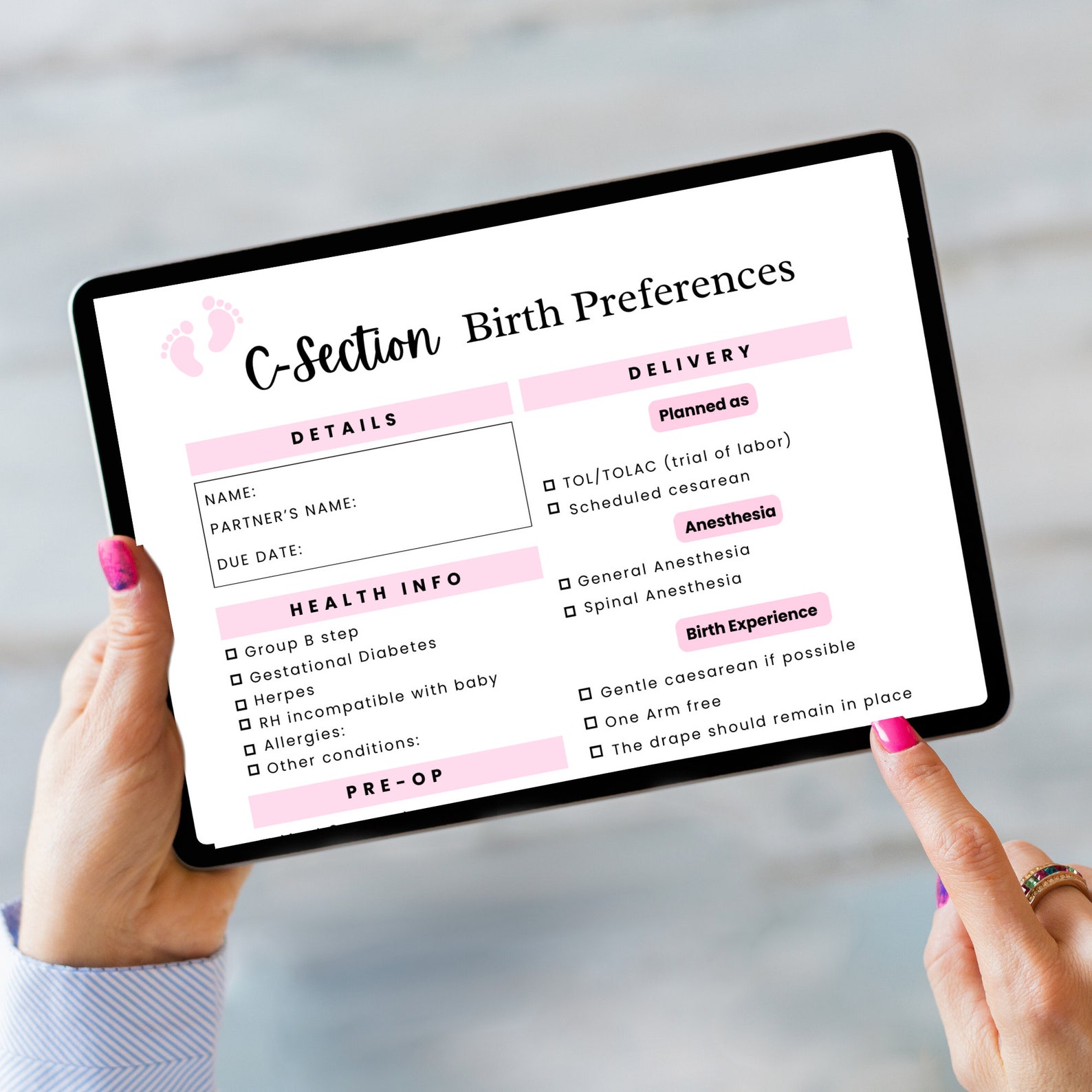 Pink C-section Birth Plan Template for Baby Girl, Simple Doula Handout ...