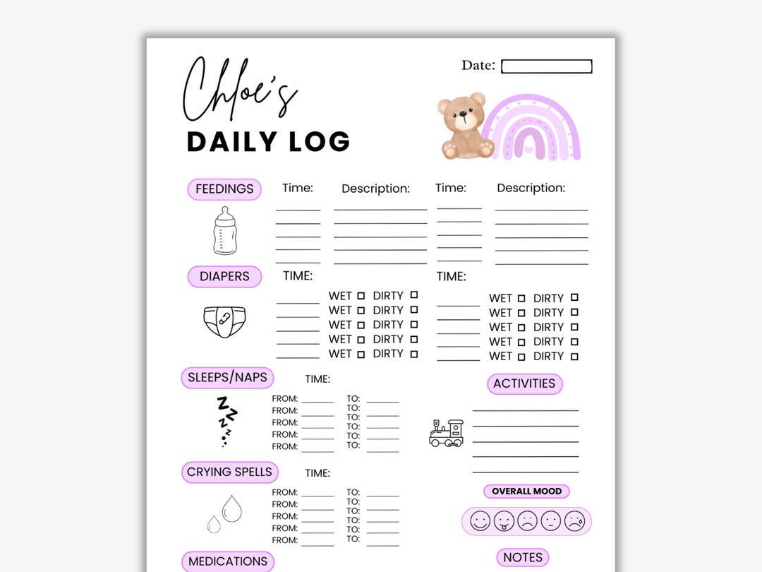 Editable Newborn Daily Log | Printable Infant Report Template | Newborn ...