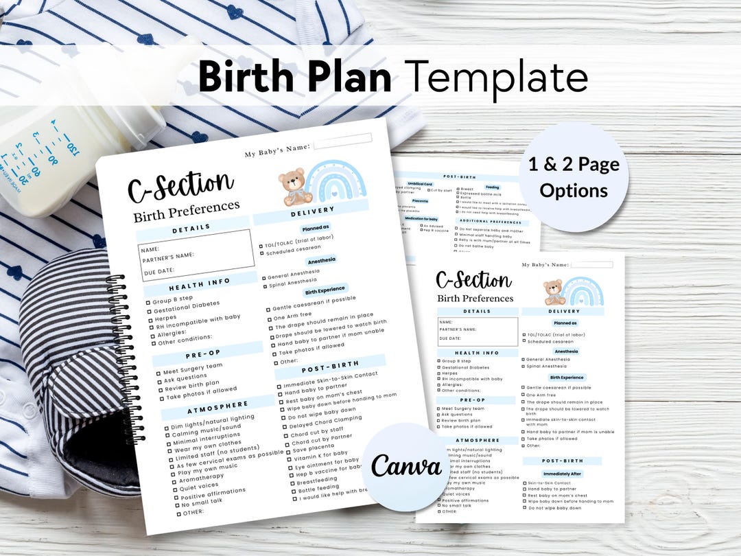 Gentle Cesarean Birth Plan Template, Canva Editable Birth Preferences ...