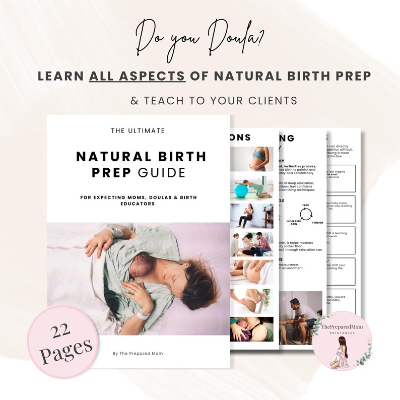 Natural Birth Preparation Guide & Workbook, Doula Handouts for Prenatal ...