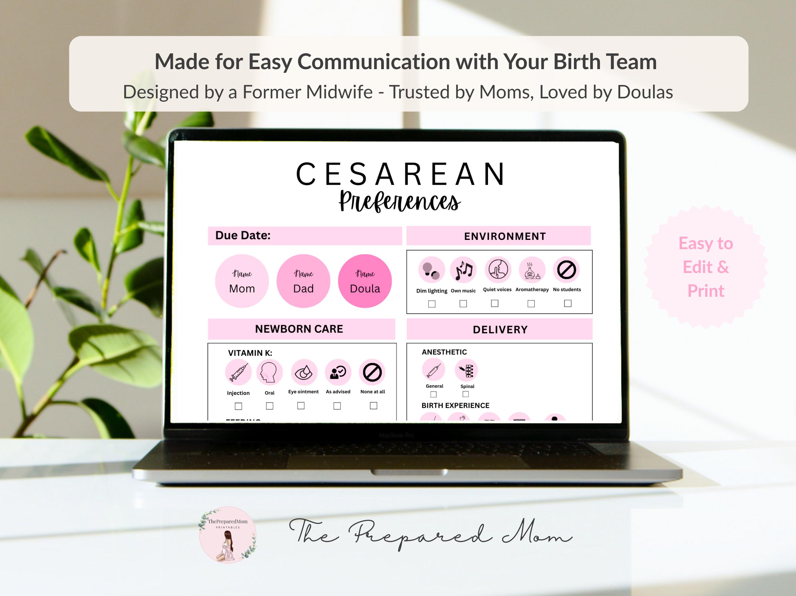 Visual C-section Birth Plan Template | Simple Doula Handout | Expectant ...