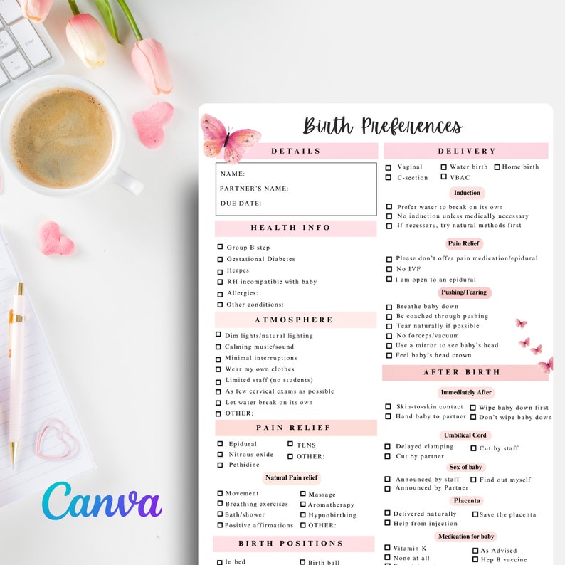 Editable Birth Plan Template | Visual Simple Pastel Birth Planner ...