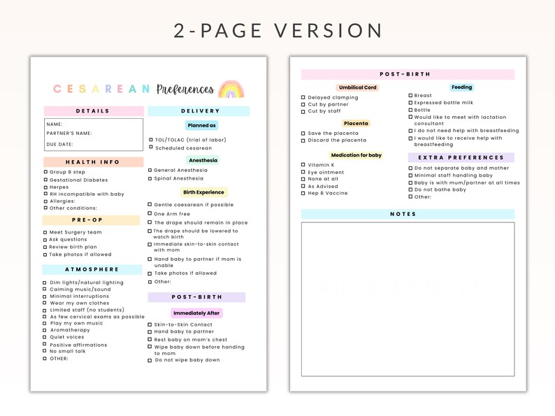 Ultimate C-section Birth Plan Template, Expectant Moms Editable Birth ...