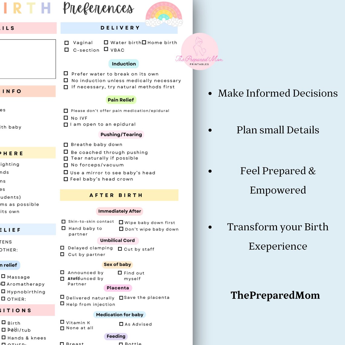 Visual Birth Plan Template Bundle,printable Labor Delivery Preferences ...