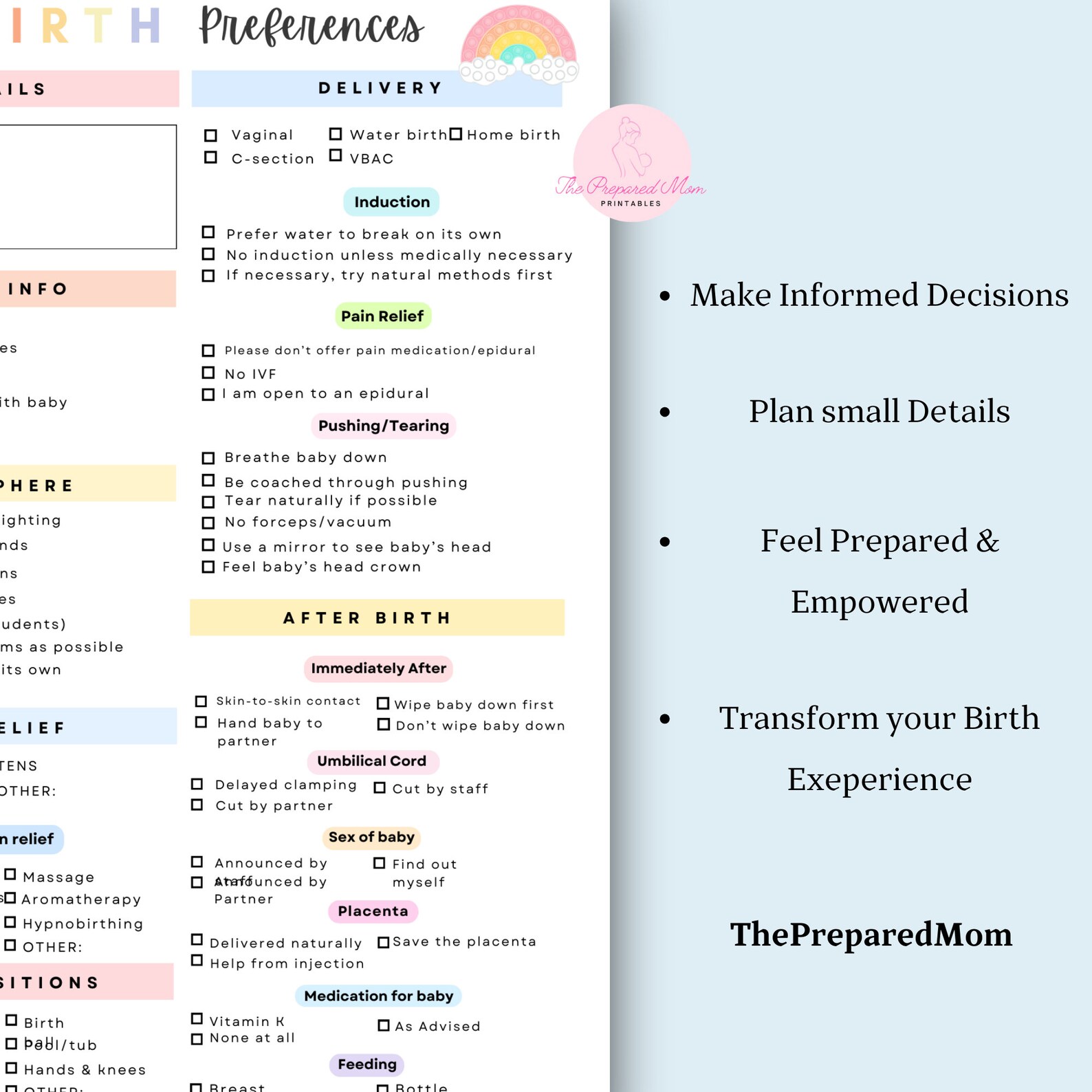 Visual Birth Plan Template Bundle,printable Labor Delivery Preferences ...