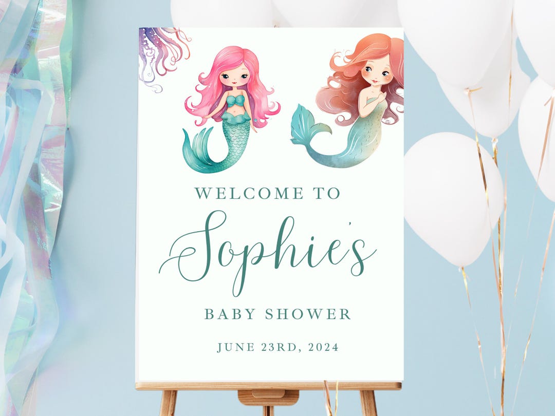 Mermaid Welcome Baby Shower Sign, Editable Mermaid Welcome Sign, Little ...
