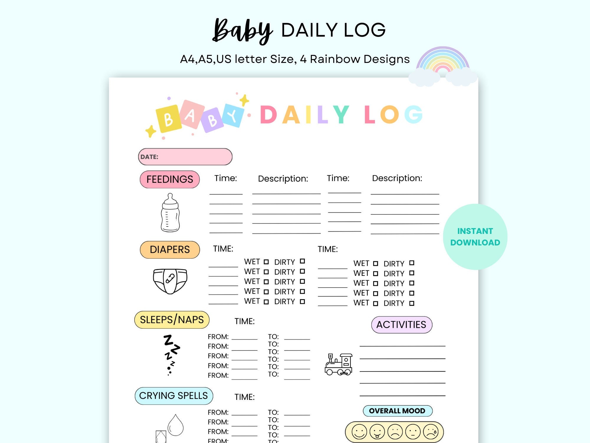 Infant Daily Log Newborn Care Feeding Sleep Tracker,medication Log ...