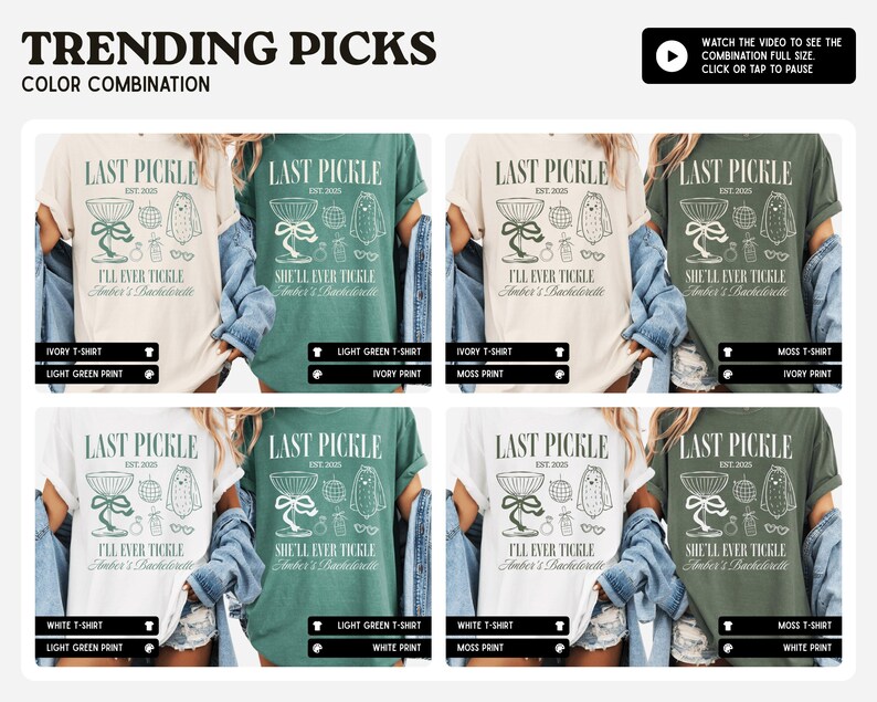 Last Pickle She’ll Ever Tickle Shirt, Personalized Pickle Bachelorette ...