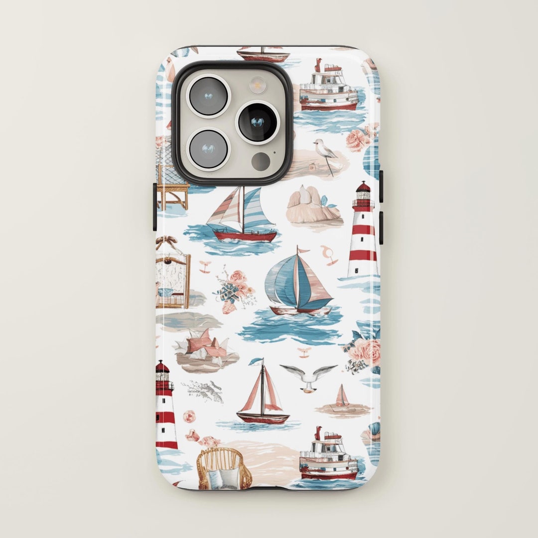 Nautical Theme Phone Case, Coastal Sailboat, Collage Art, iPhone 15 14 ...