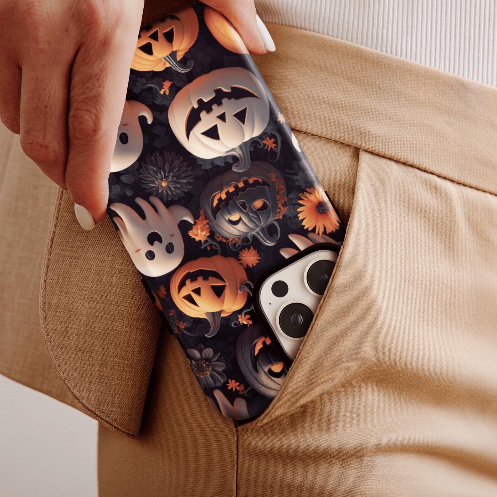Halloween Phone Case, Cute Ghost Pumpkin Design, 3D Clay, iPhone 17 16 ...