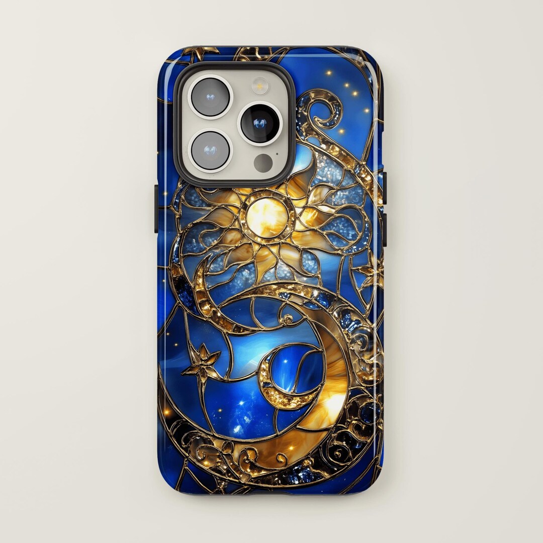 Celestial Stained Glass Moon and Stars Phone Case, Stain Glass Starry ...