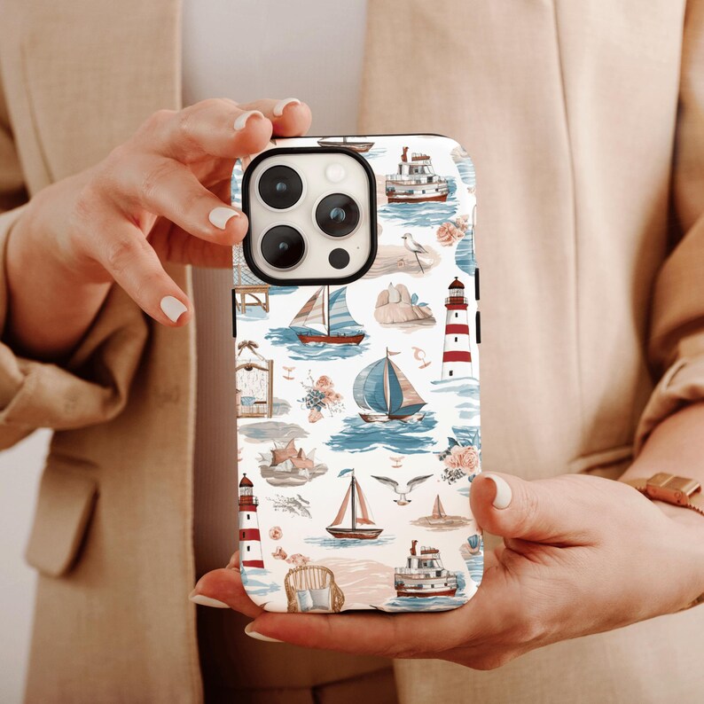 Nautical Theme Phone Case, Coastal Sailboat, Collage Art, iPhone 15 14 ...
