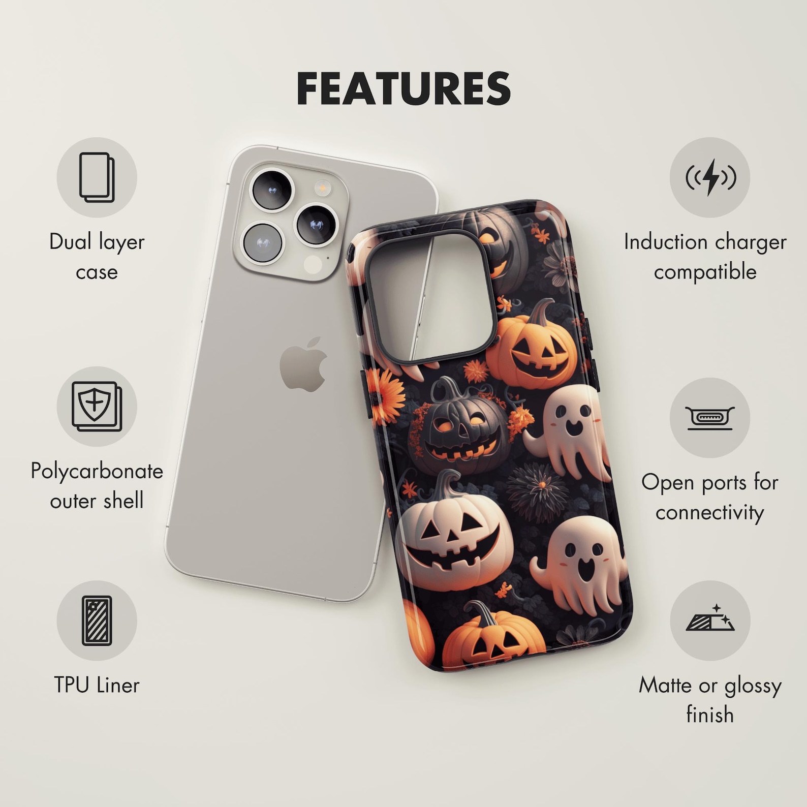 Halloween Phone Case, Cute Ghost Pumpkin Design, 3D Clay, iPhone 17 16 ...