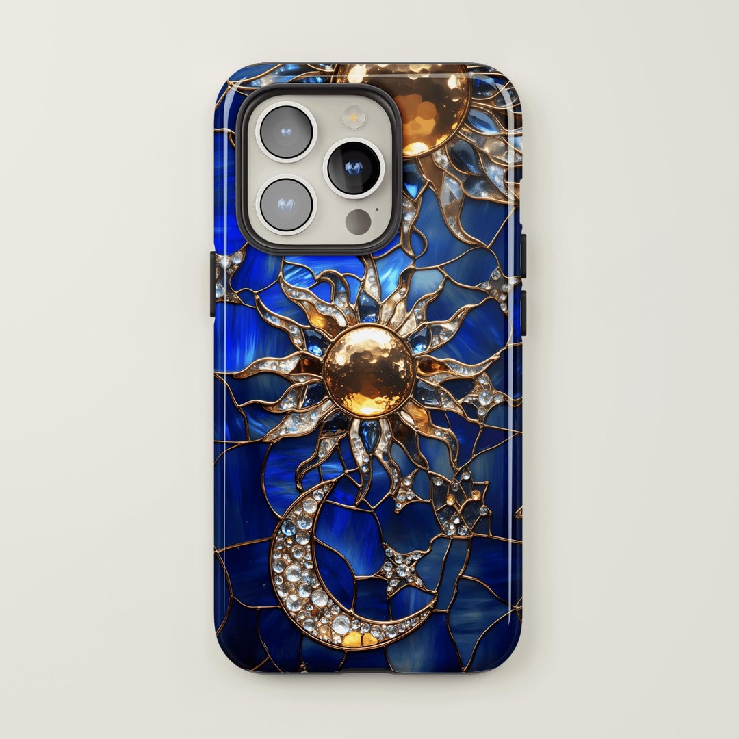 Stain Glass Starry Night Sky Phone Case, Celestial Stained Glass Moon ...