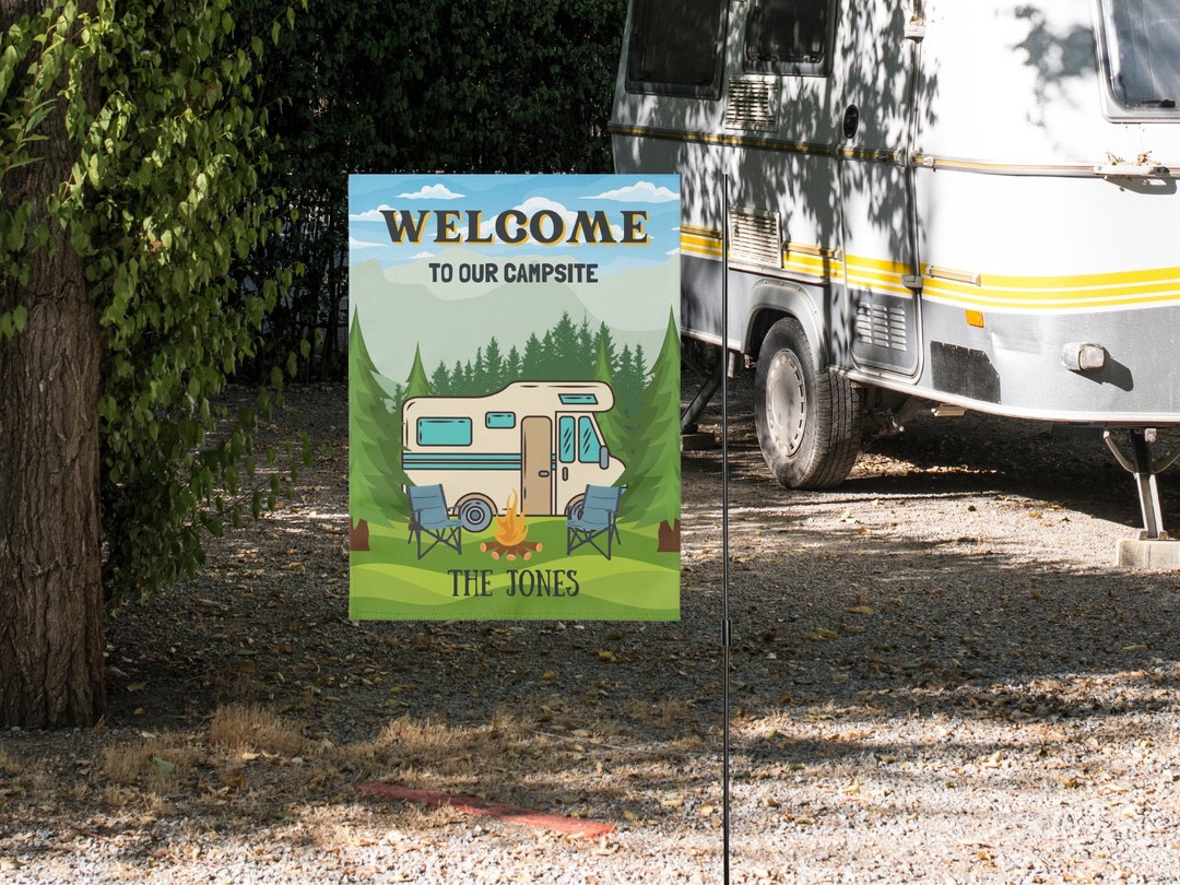 Camping Welcome Flag, Motorhome Campsite Welcome Sign, Custom Garden ...