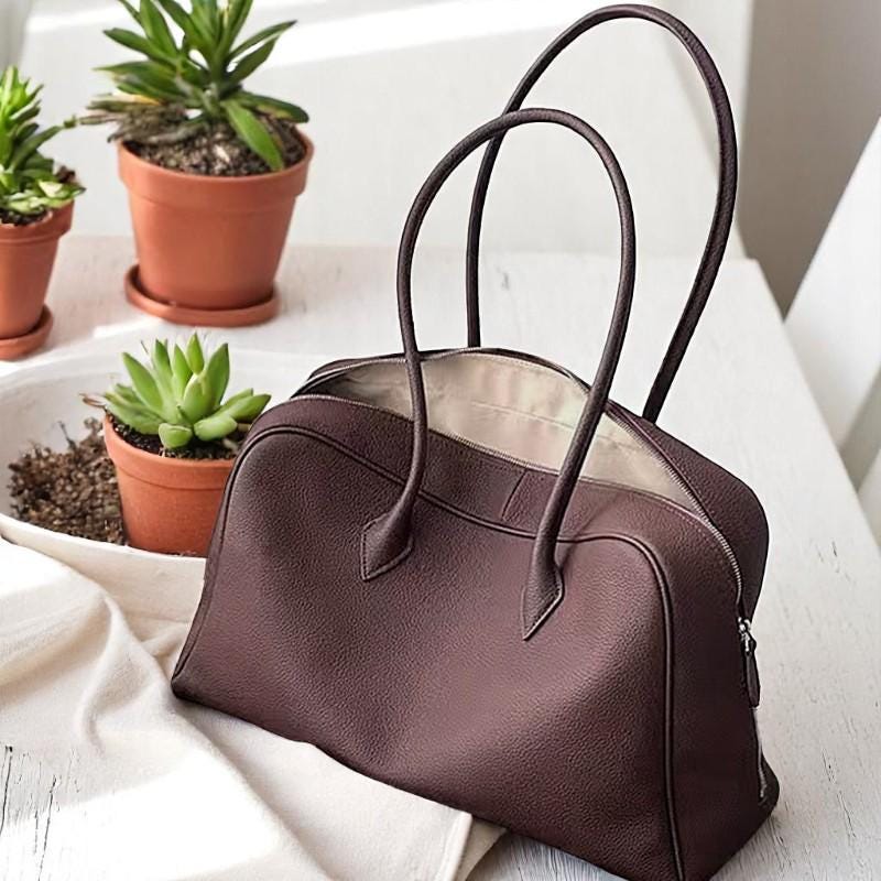 Soft Leather Top Handle Bag: Minimalist Work Tote, Travel Handbag - Etsy