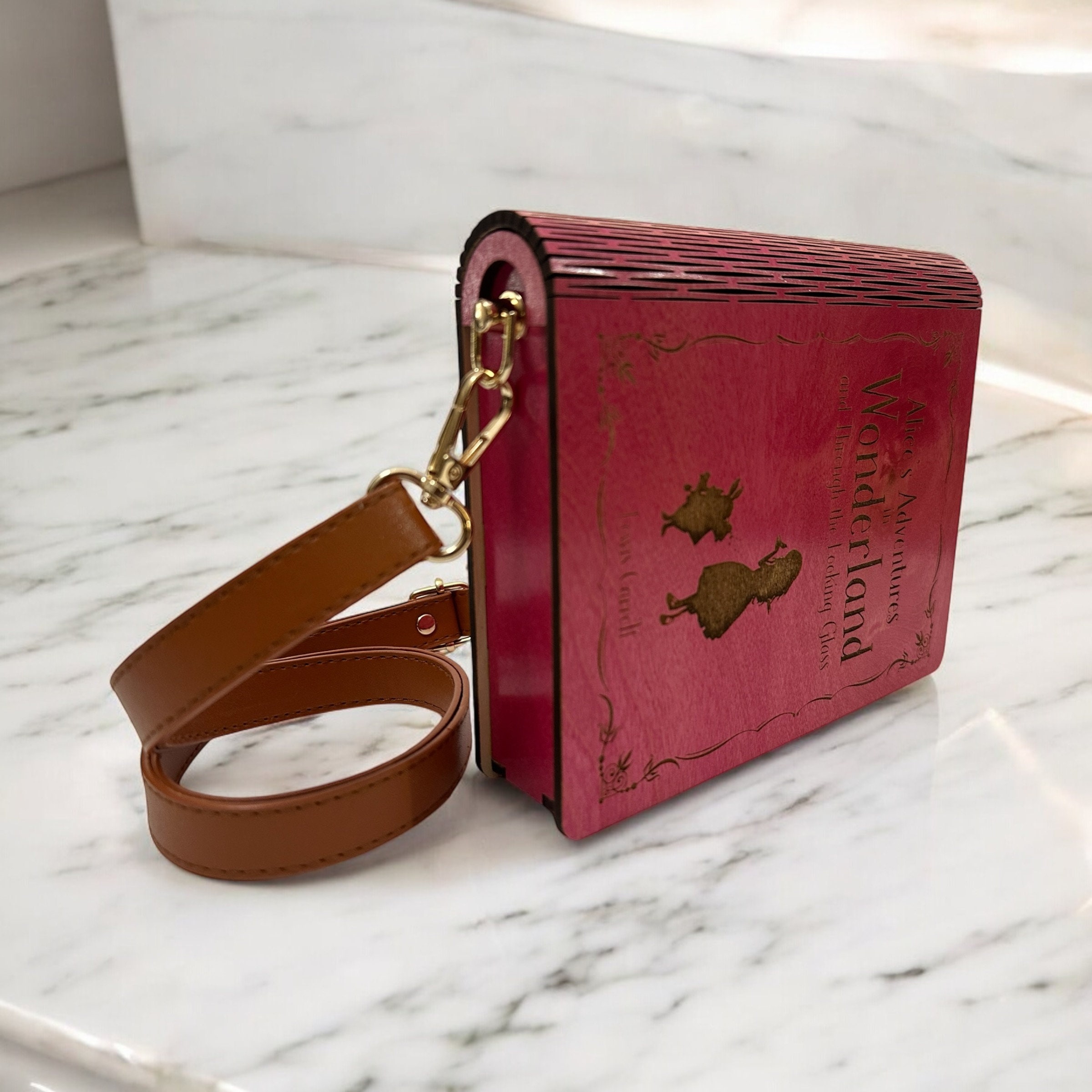 Alice's Adventures in Wonderland Wood Crossbody Book Purse With Black ...