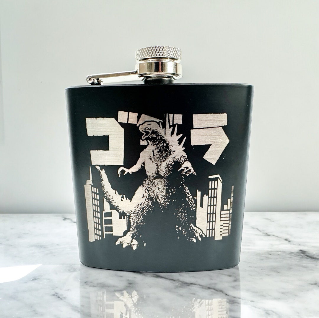 Godzilla King of the Monsters Engraved Black Flask 6oz, Geek Gift, Gift ...