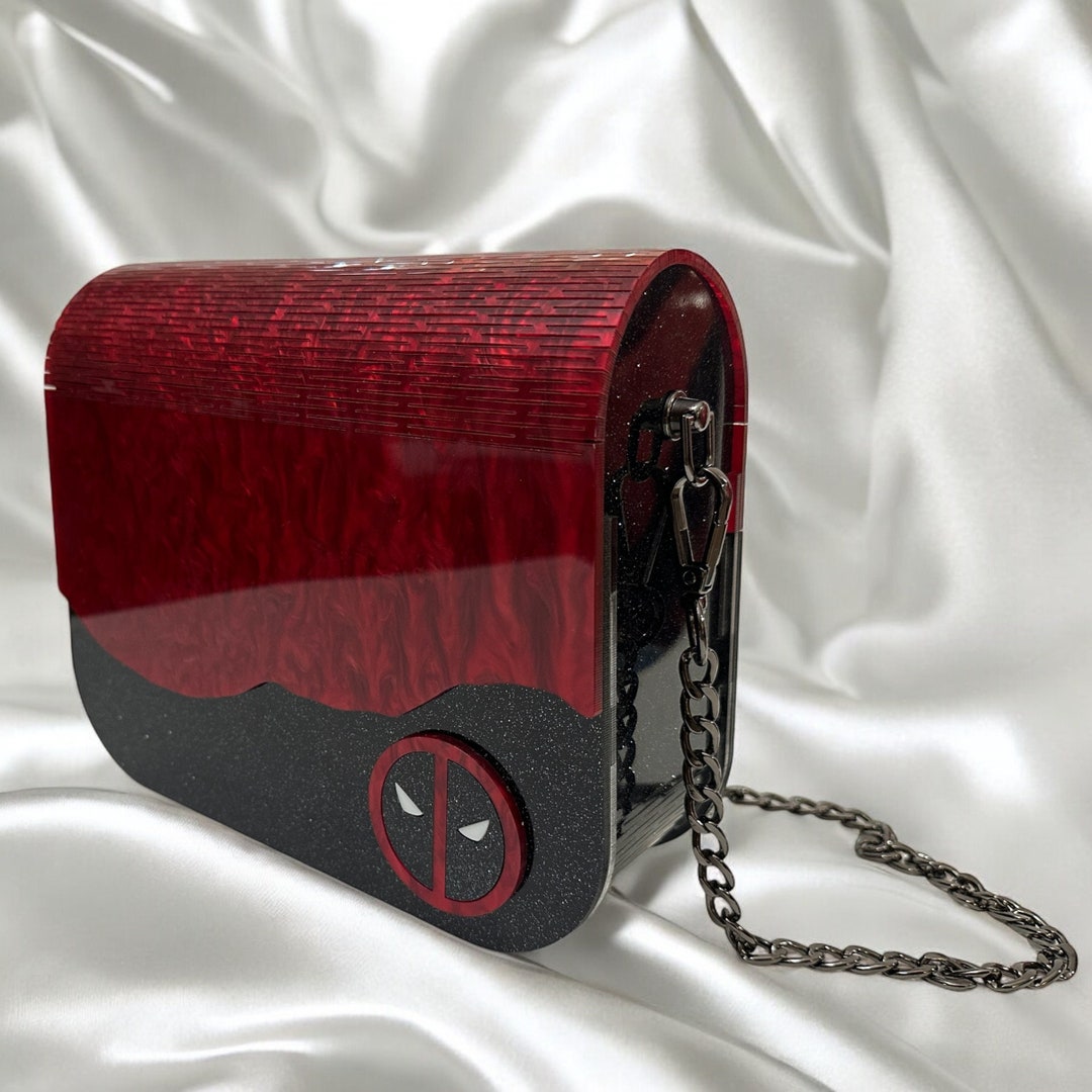 Deadpool Black Glitter and Red Swirl Acrylic Crossbody Purse, Deadpool ...