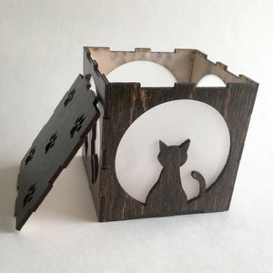 Kitty Cat Wood Lantern LED Light Cube Candle Box Cat - Etsy