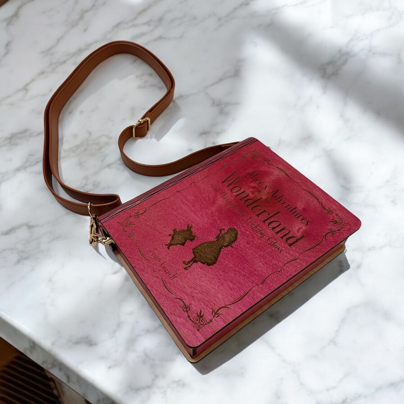 Alice's Adventures in Wonderland Wood Crossbody Book Purse With Black ...