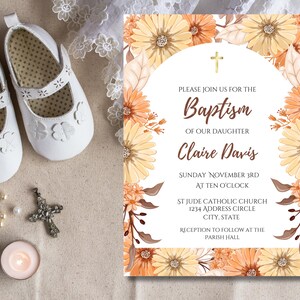 Editable Floral Baptism Invitation, Catholic Baby Christening Template ...