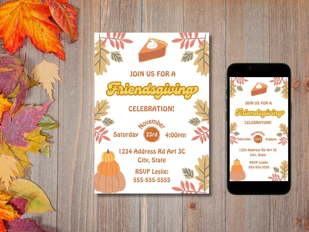 Editable Friendsgiving Party Invite, Personalized Thanksgiving Template ...