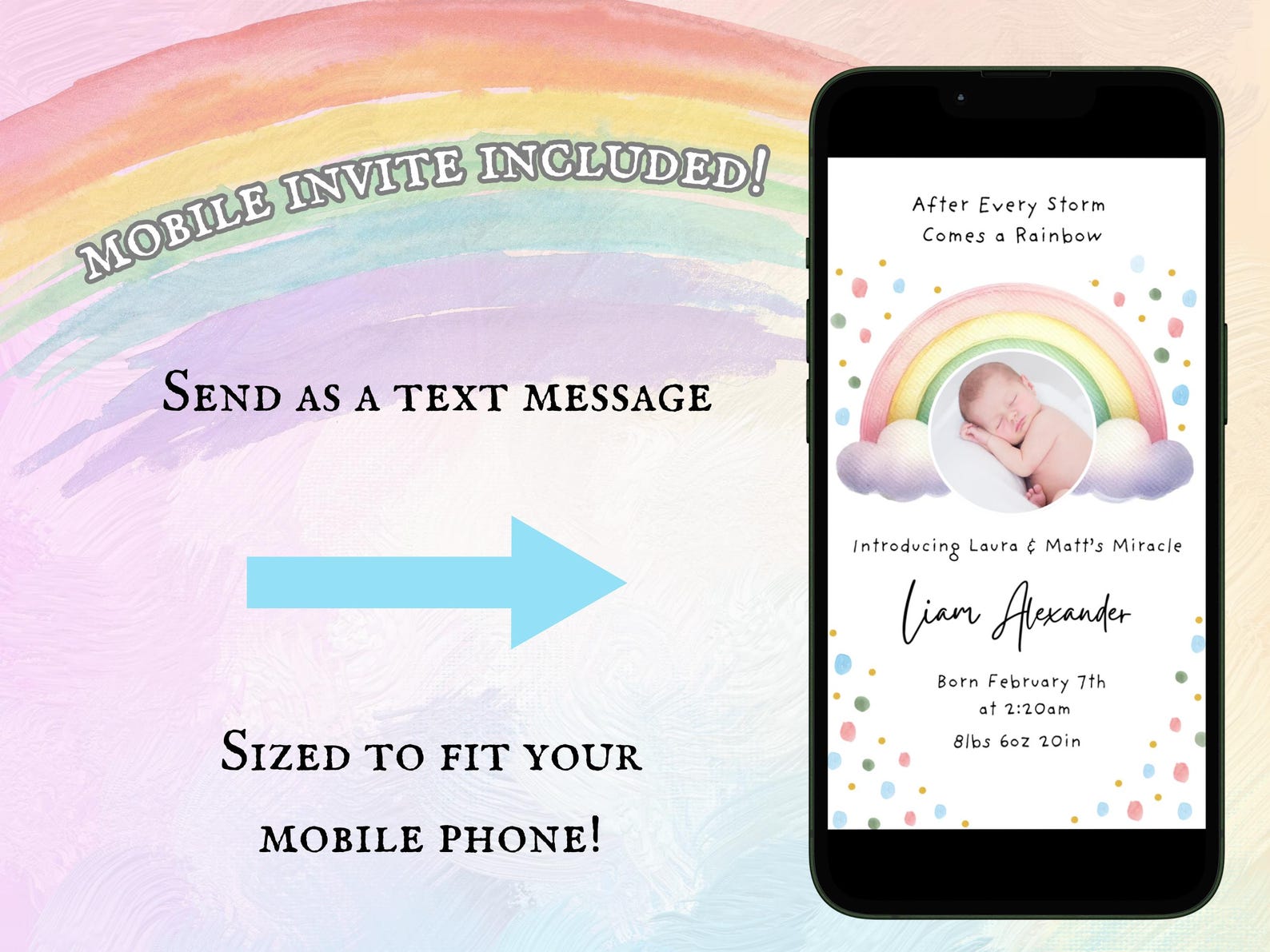 Personalized Rainbow Baby Announcement Template: Photo Placeholder ...