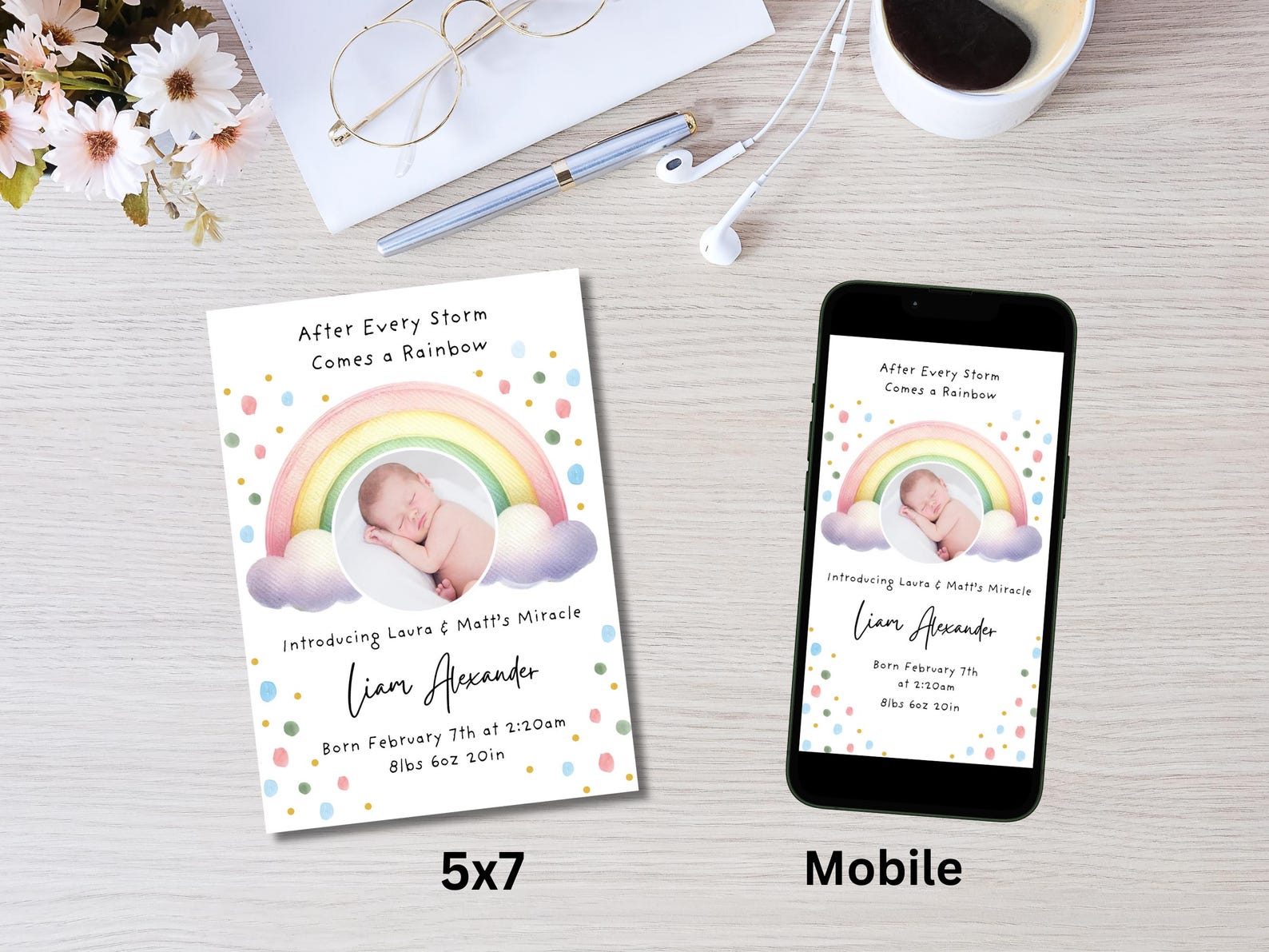 Personalized Rainbow Baby Announcement Template: Photo Placeholder ...