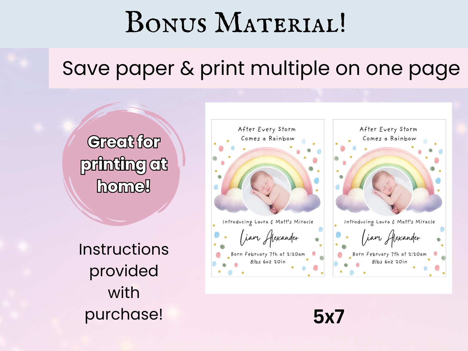 Personalized Rainbow Baby Announcement Template: Photo Placeholder ...