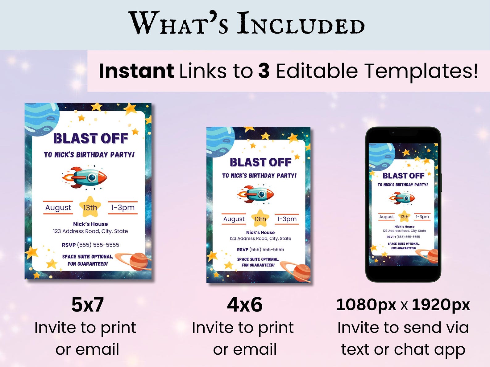 Personalize Outer Space Birthday Party Invite Editable Galaxy Themed ...