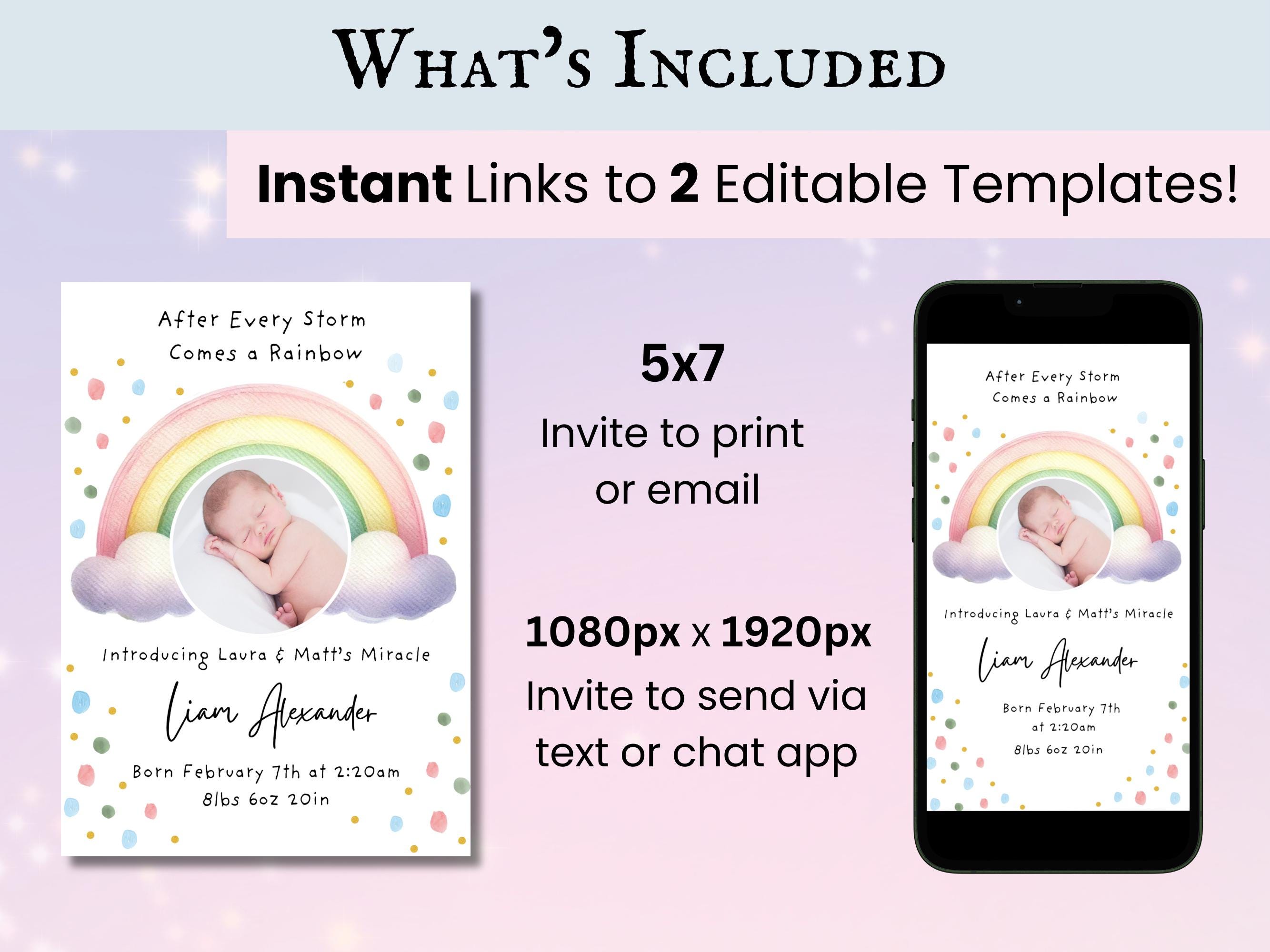 Personalized Rainbow Baby Announcement Template: Photo Placeholder ...