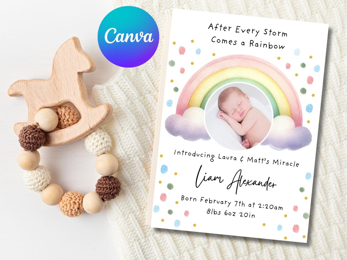 Personalized Rainbow Baby Announcement Template: Photo Placeholder ...