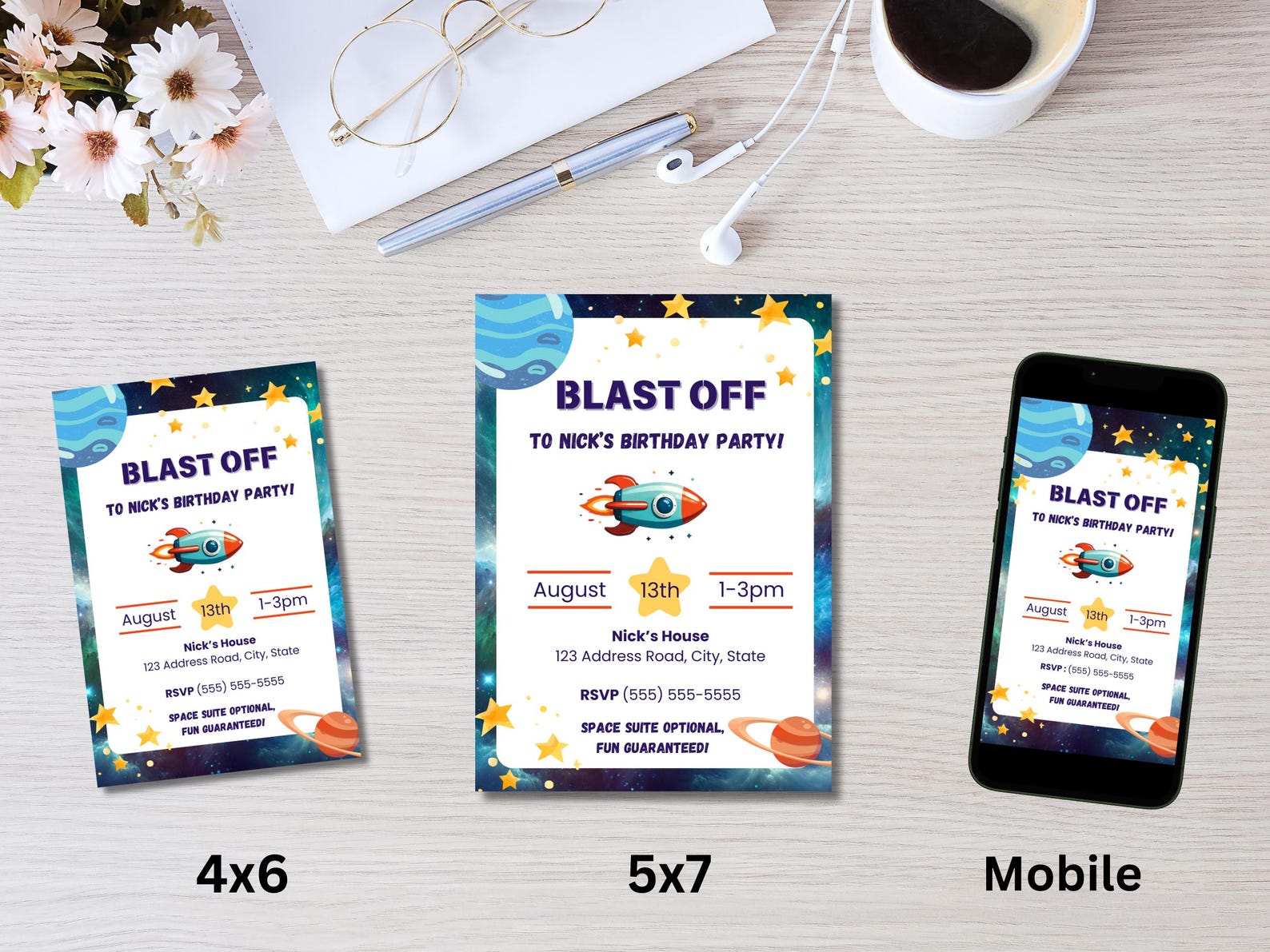Personalize Outer Space Birthday Party Invite Editable Galaxy Themed ...
