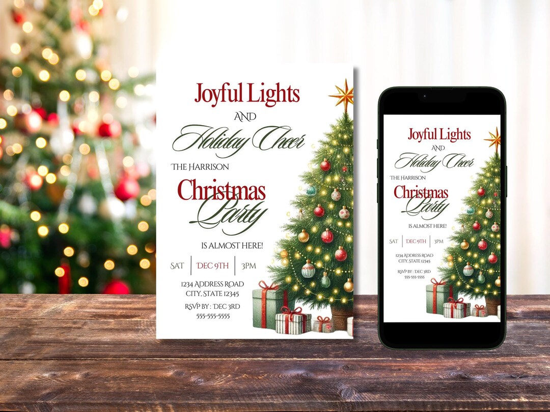 Vintage Christmas Tree Party Invitation: Editable Holiday Template ...