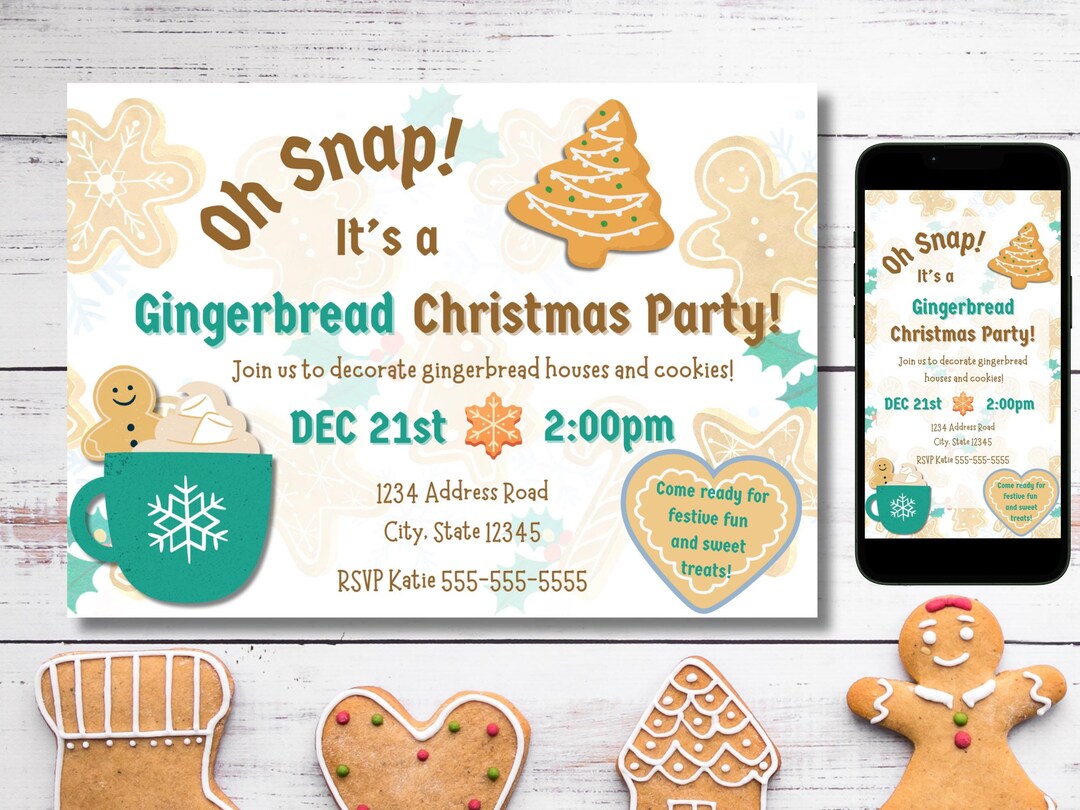 Personalized Gingerbread Christmas Party Invite: Editable Template ...