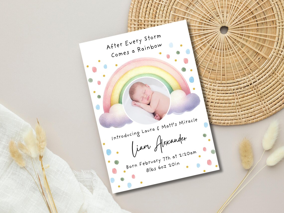 Personalized Rainbow Baby Announcement Template: Photo Placeholder ...