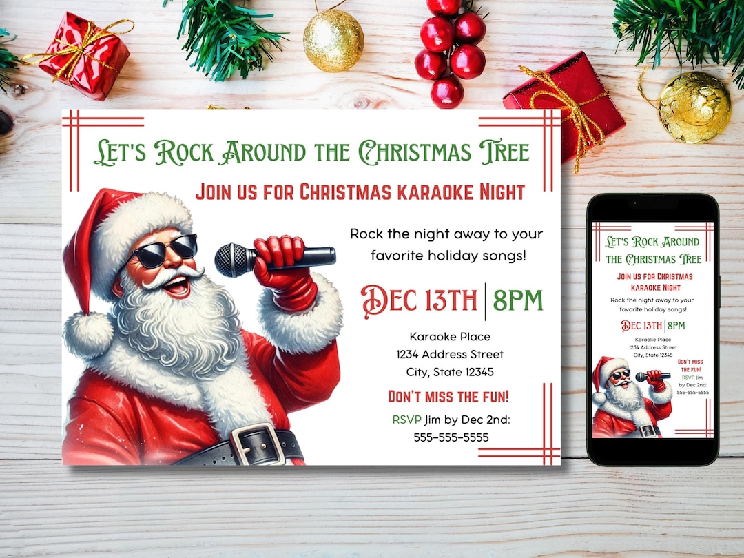 Customizable Santa Karaoke Christmas Party Invitation (digital Download ...