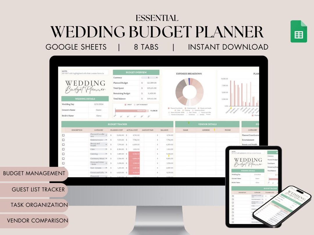 Wedding Budget Planner, Wedding Expense Tracker, Wedding Budget ...