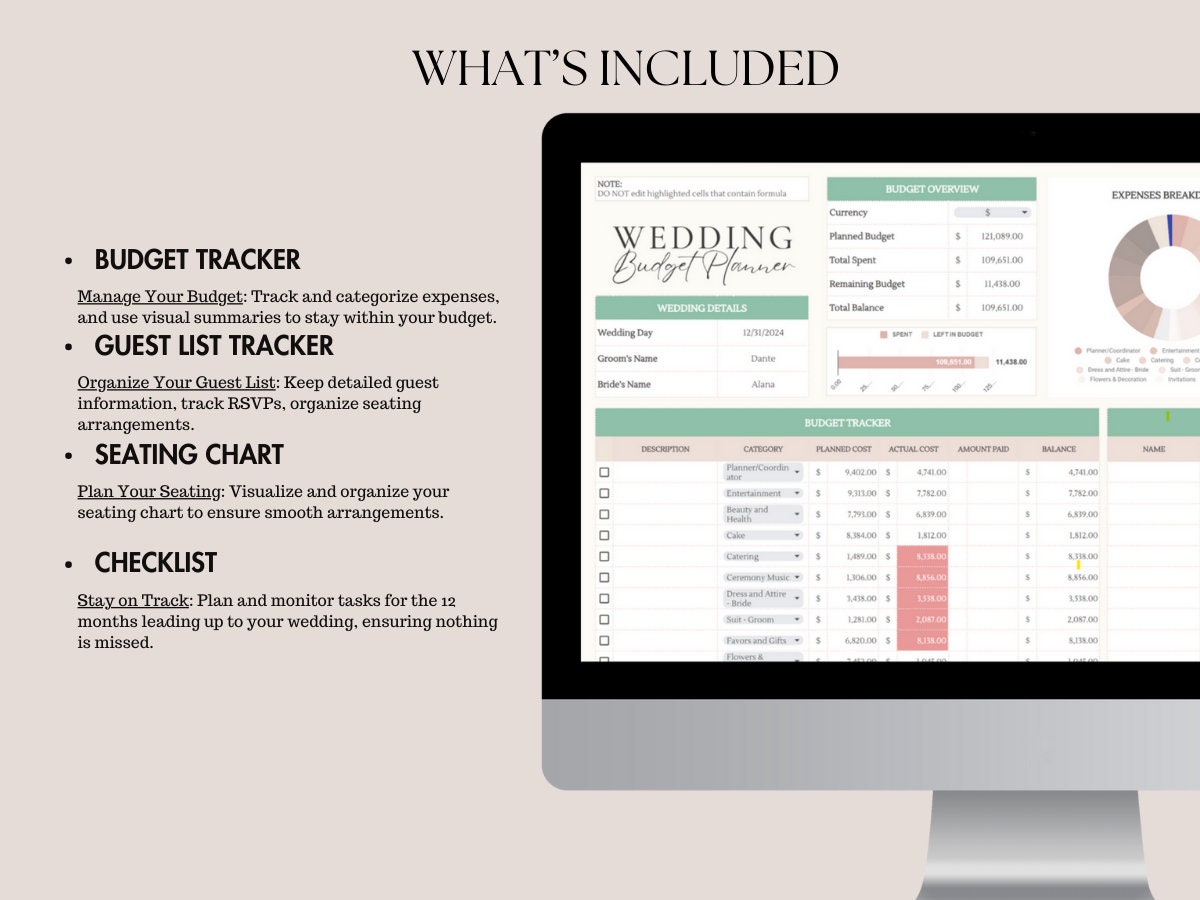 Wedding Budget Planner, Wedding Expense Tracker, Wedding Budget ...