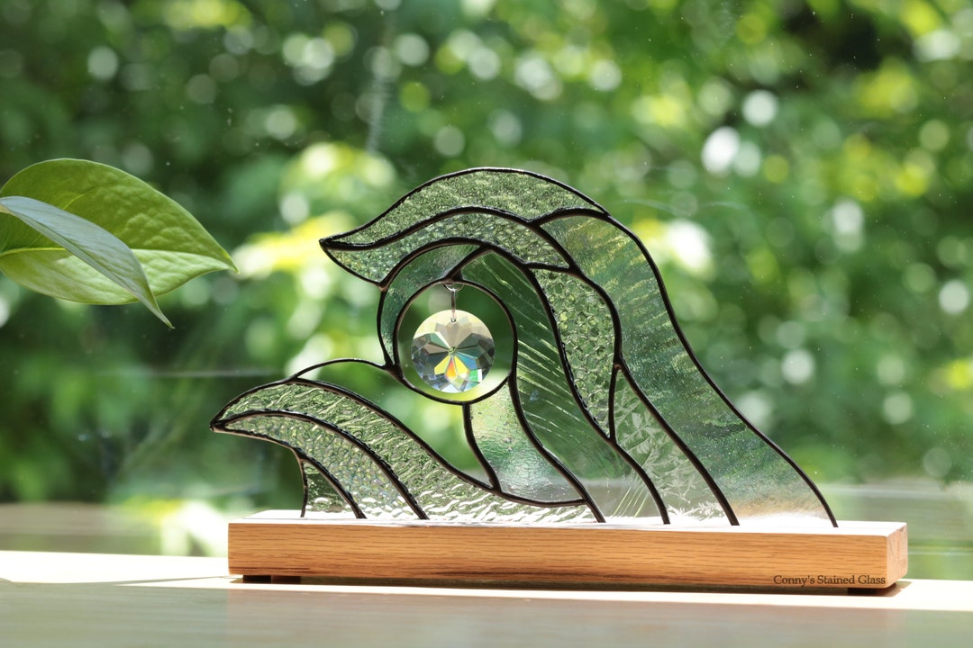 Wave Stained Glass Suncatcher With Stand - Etsy