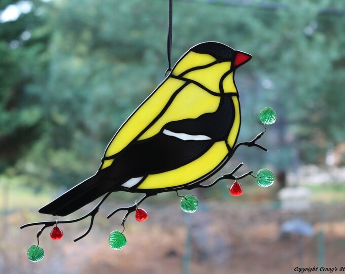 Goldfinch Stained Glass Suncatcher - Etsy