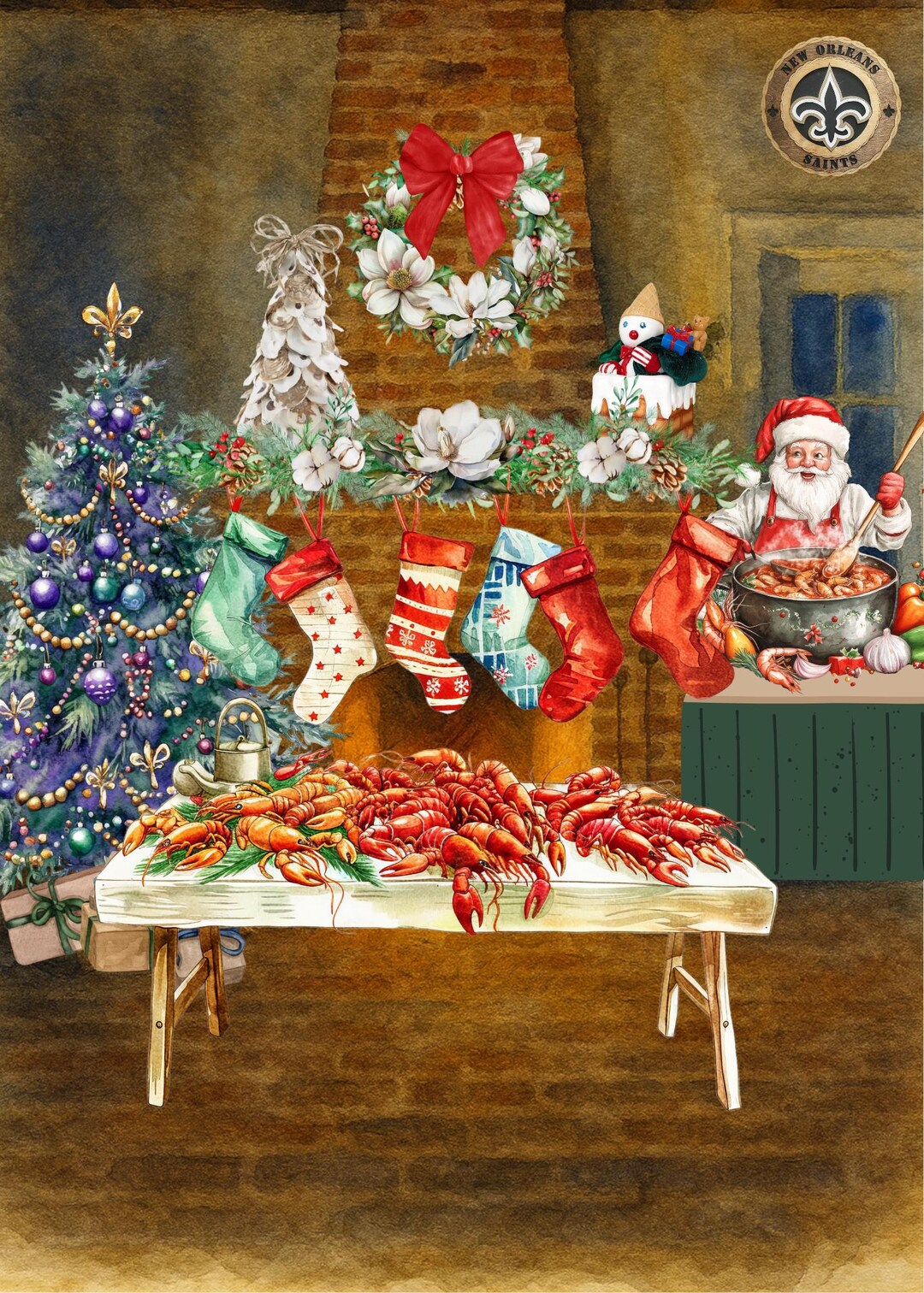 Cajun Louisiana Santa in the Kitchen Christmas Card Template! - Etsy