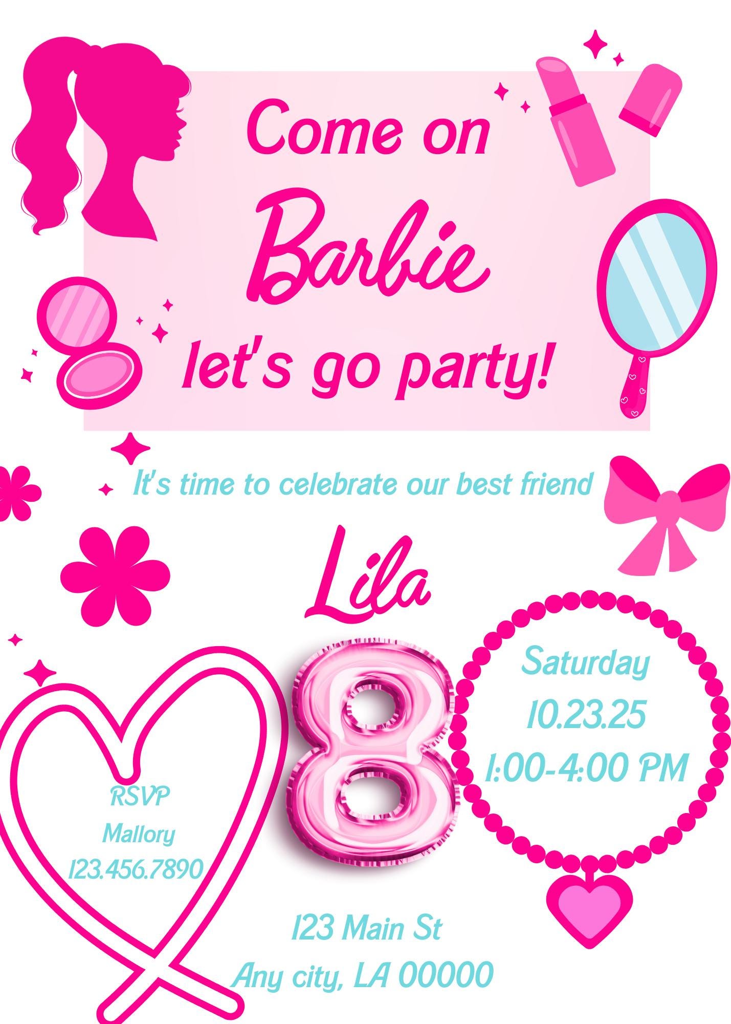 Come on Barbie Let’s Go Party Birthday 8th Invitation and Thank You ...