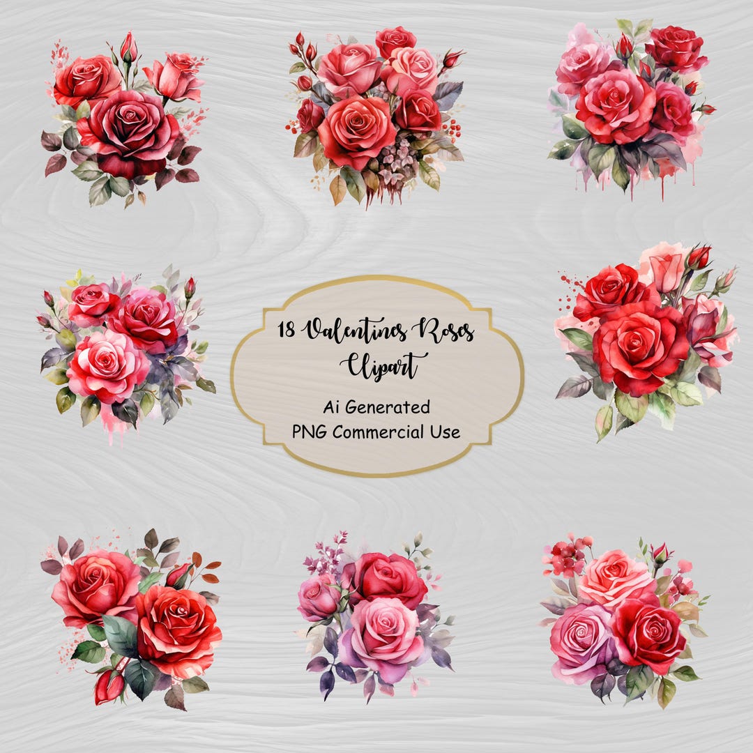 Valentines Roses Clipart, PNG - Etsy