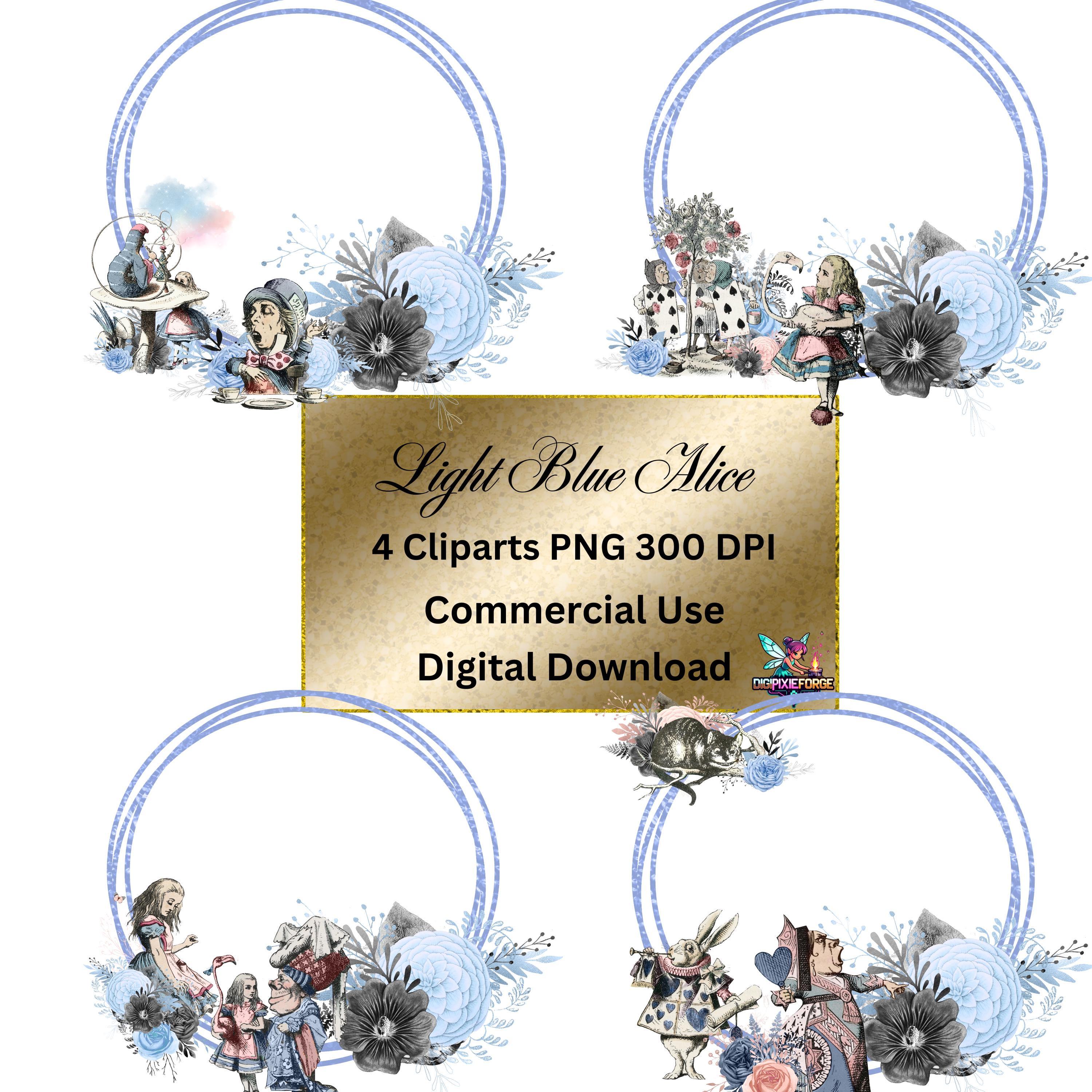 Light Blue Alice Wonderland Round Frames, Floral Frames, Vintage Frames ...