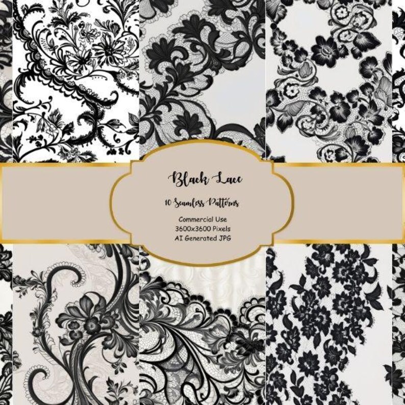 Black Lace, 10 Seamless Patterns - Etsy